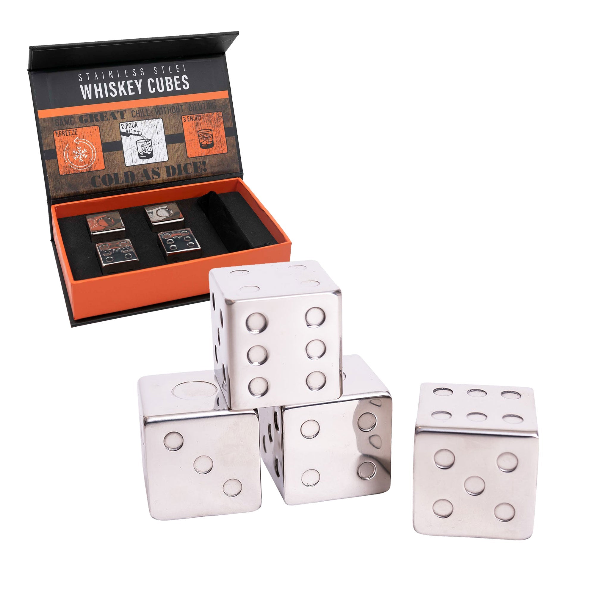 Mad Man Cold as Dice! Whiskey Cubes - Premium Stainless Steel