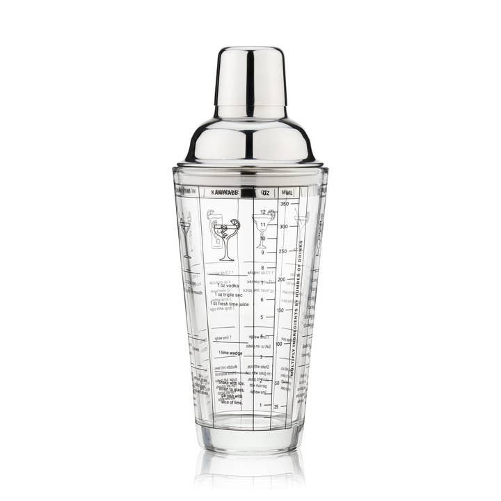 True Brands Glass Cocktail Shaker with 7 Classic Recipes