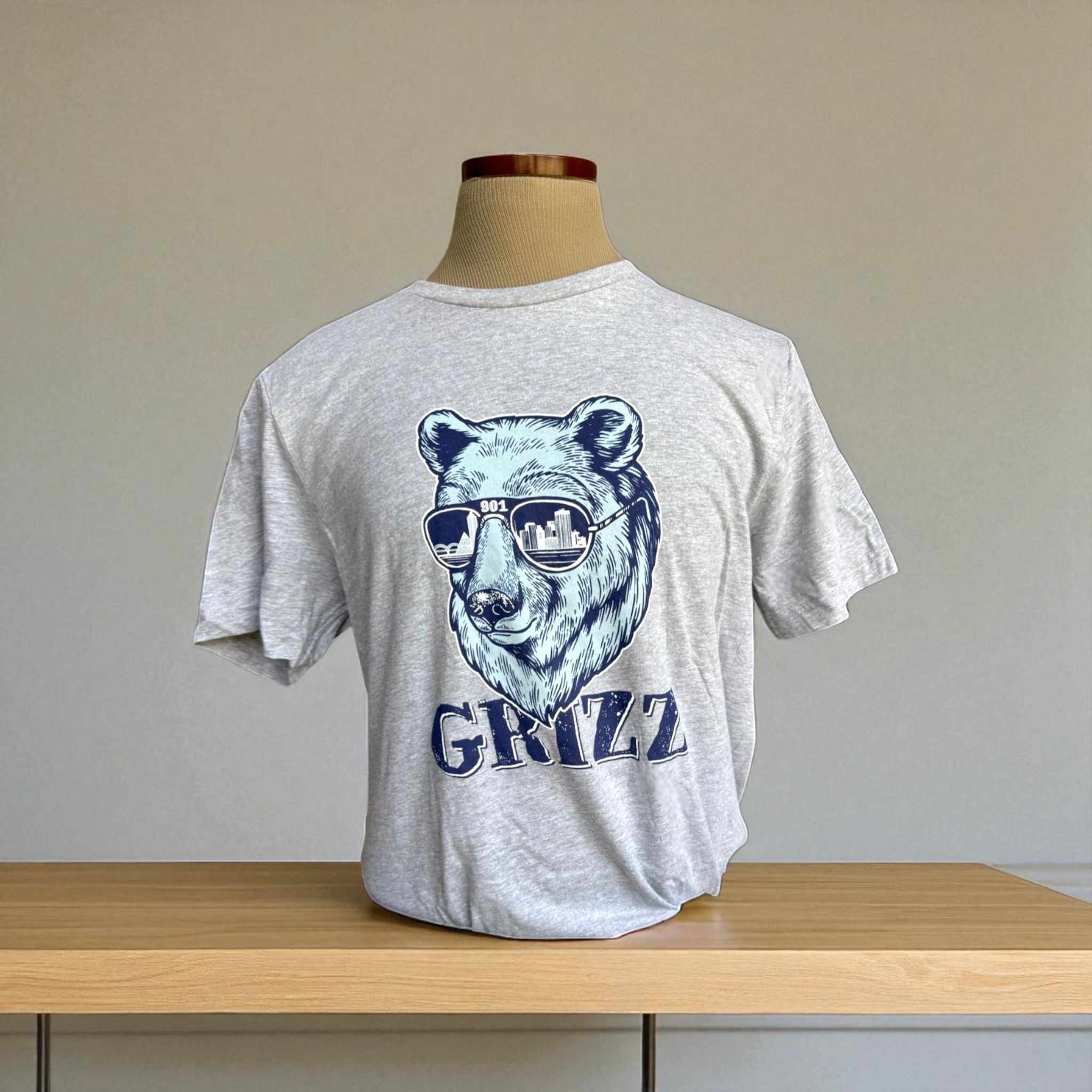 Grindstone Grizz Shade Tee: Unisex Heather Gray T-Shirt with Memphis S