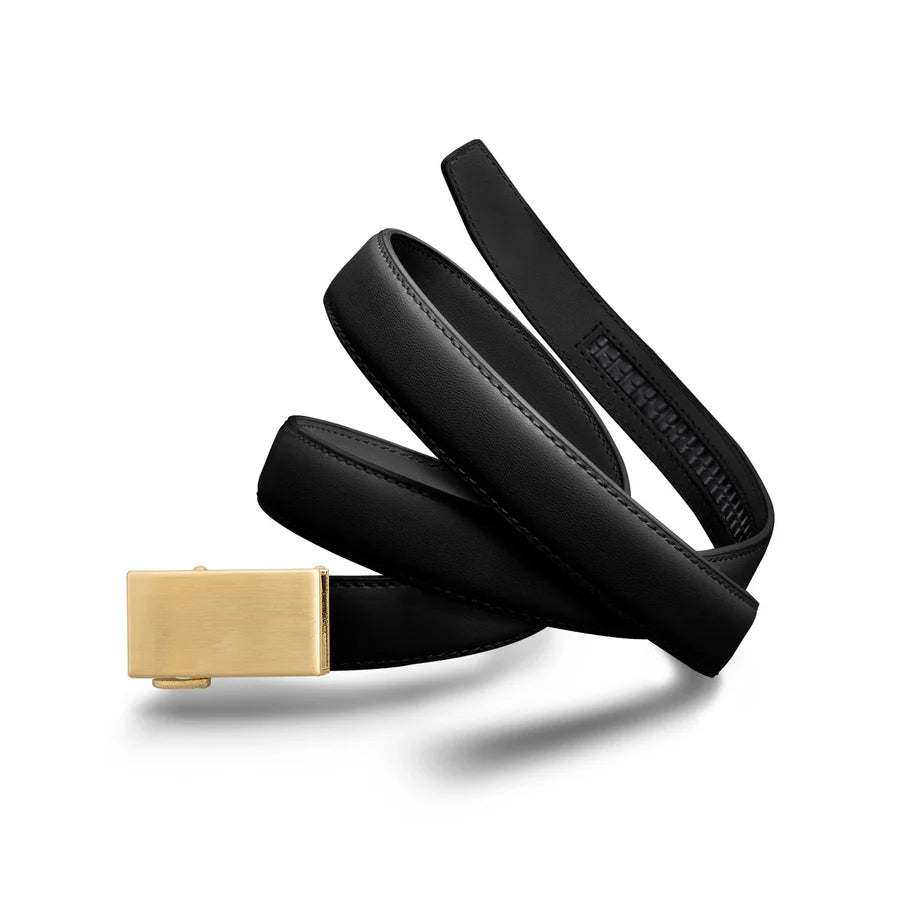 Gold Buckle/Black Leather Belt - Stylish & Functional | Mission Belts