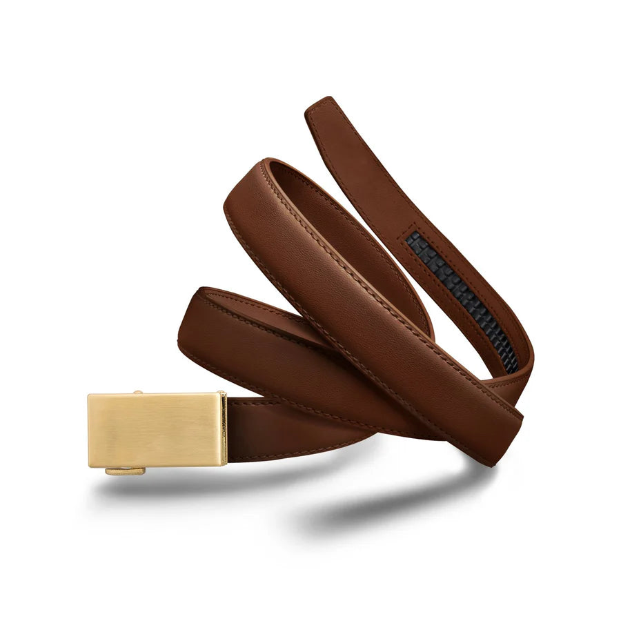 Gold Buckle Dark Brown Leather Belt by Mission Belts