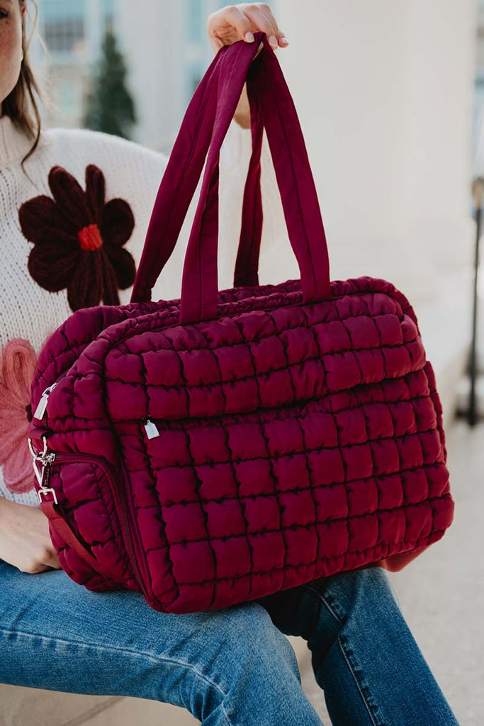 Katydid Wine Quilted Weekender Bag - Stylish & Functional Travel Compa