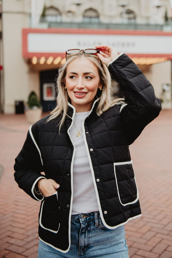 Katydid Quilted Trim Jacket | Lightweight & Warm | Black Ladies Jacket