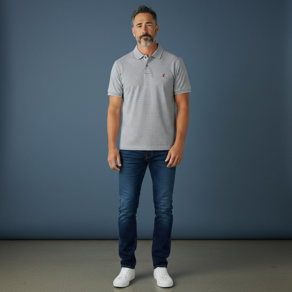 Men’s Striped Crimson Alabama Polo by Summit Golf Brands